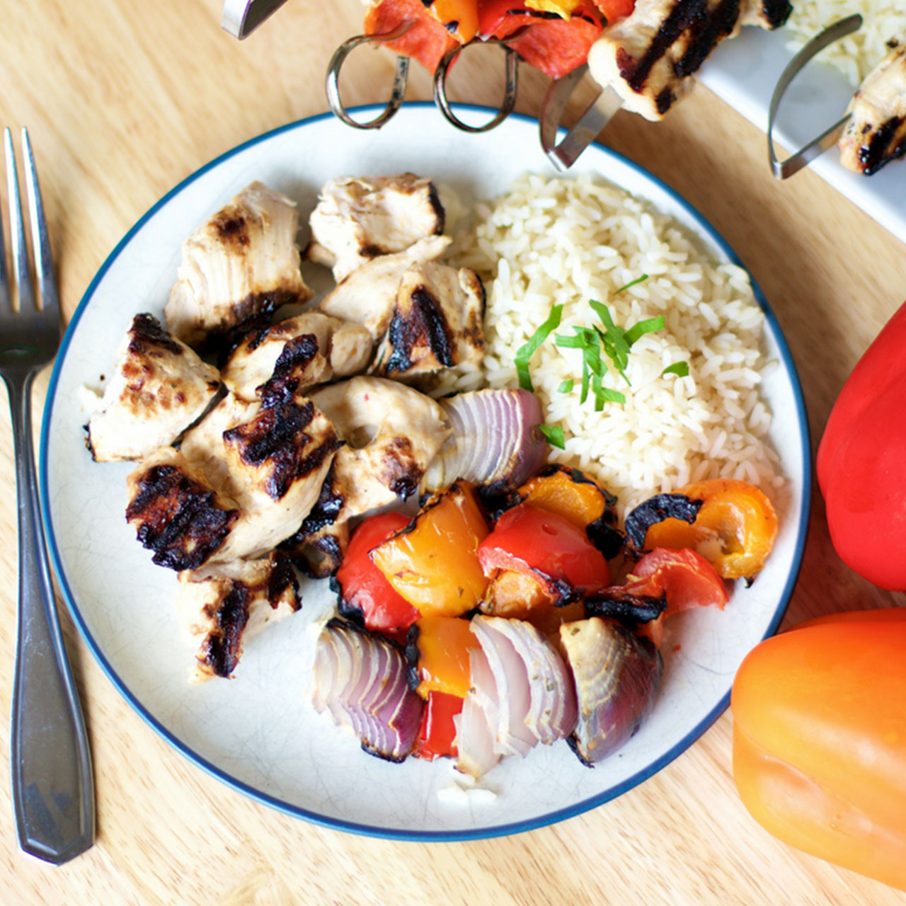 Marinated Grilled Turkey Kabobs With Grilled Vegetable Skewers Recipe ...